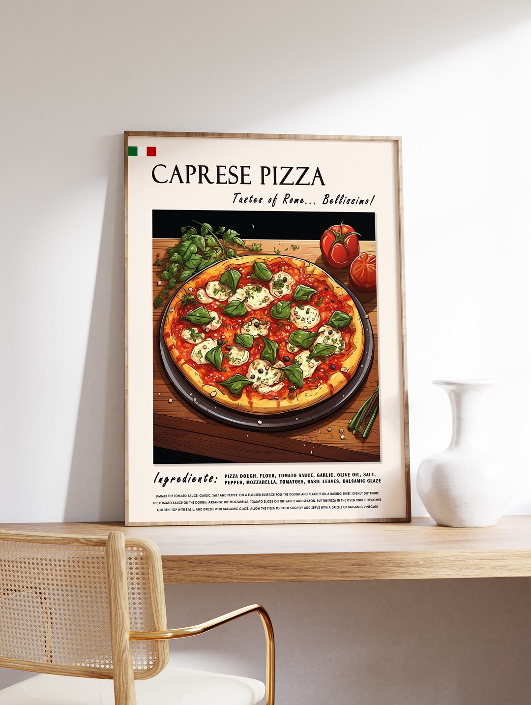 Caprese Pizza Food Poster Italian Food Print Pizza Poster - Etsy