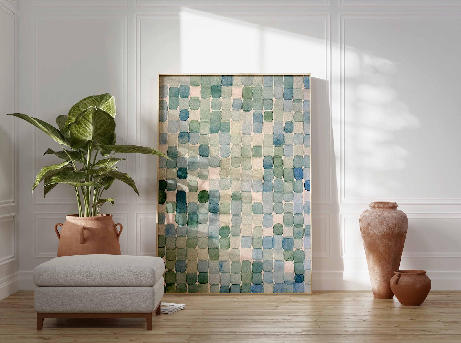 Abstract Watercolor Wall Art | Blue Green Geometric Poster | Modern ...
