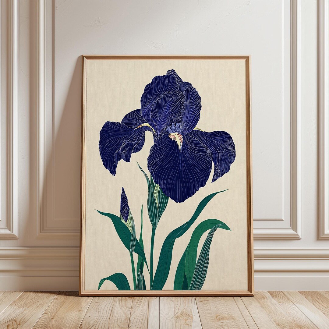 Blue Iris Botanical Poster | Japanese Style Floral Illustration ...