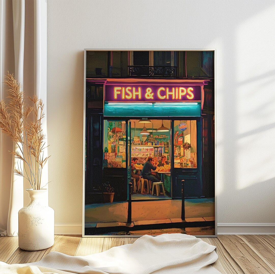 British Seaside Poster, Fish and Chips, Chip Shop, Seafood Art, Fish ...