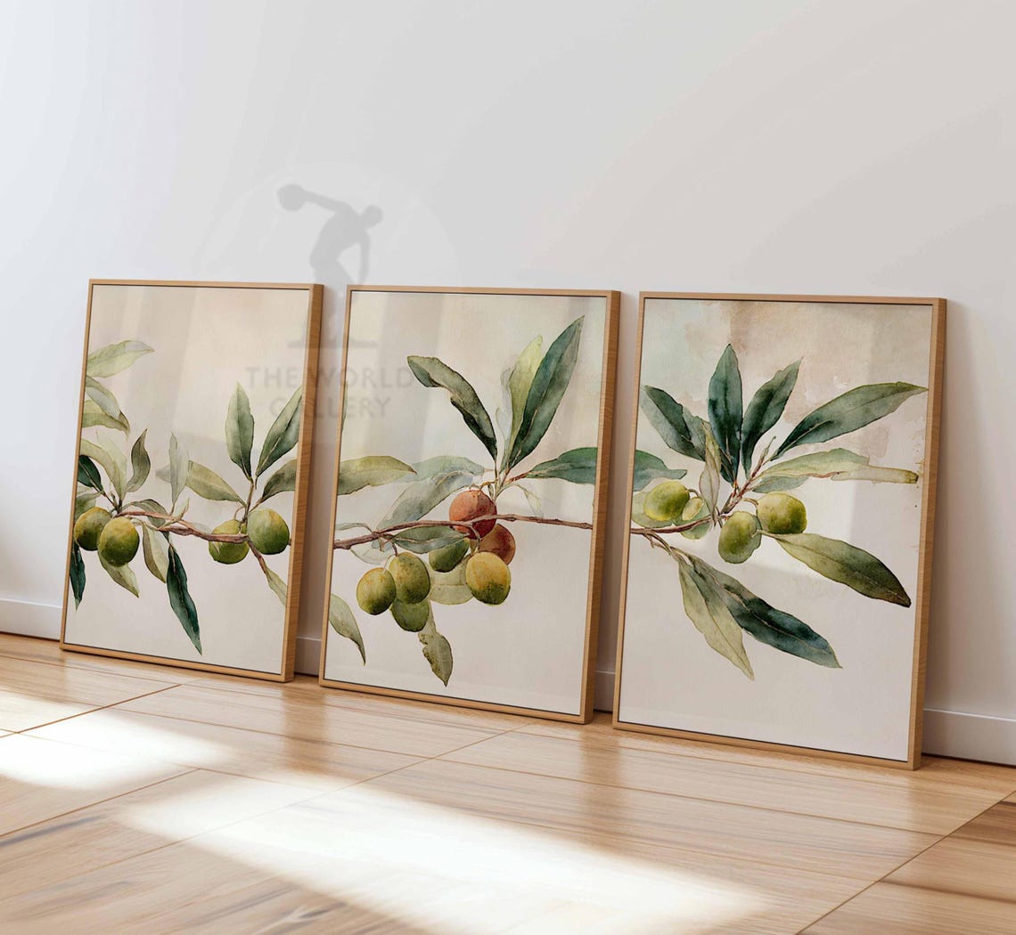 Olive Tree Wall Art Set of 3, Botanical Branch Poster Prints ...