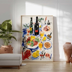 Retro Dinner Party Food Poster, Vintage Kitchen Illustration Art - Etsy
