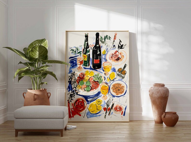 Retro Dinner Party Food Poster, Vintage Kitchen Illustration Art - Etsy