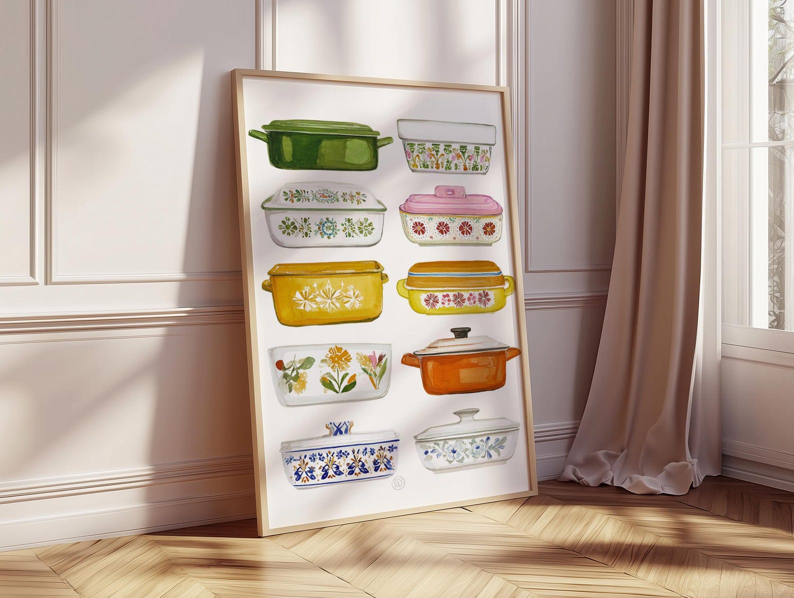 Vintage Pyrex Wall Art, Retro Kitchen Print, Mid Century Dish Poster ...