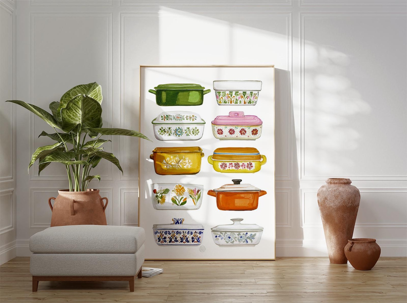 Vintage Pyrex Wall Art, Retro Kitchen Print, Mid Century Dish Poster ...