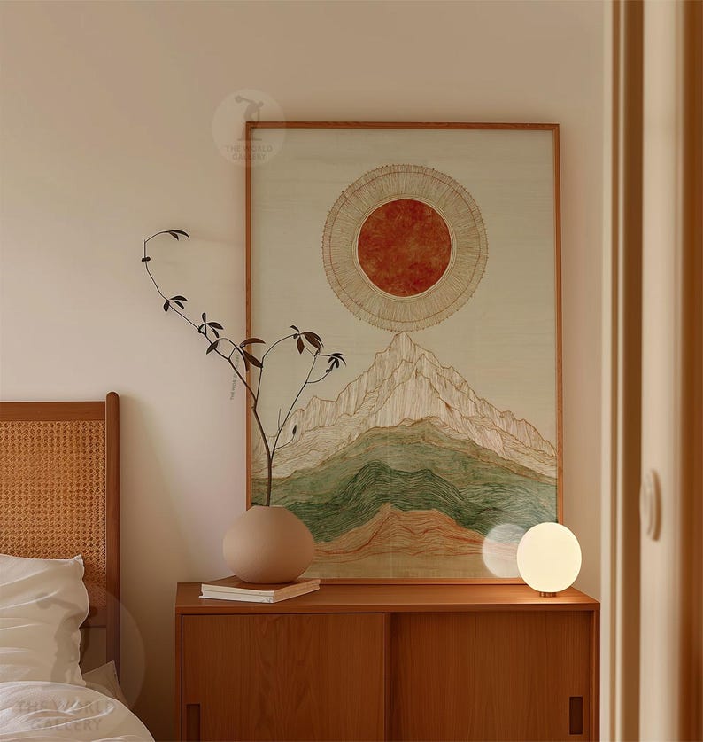 Mountain Sun Poster | Abstract Landscape Wall Art | Minimal Line ...