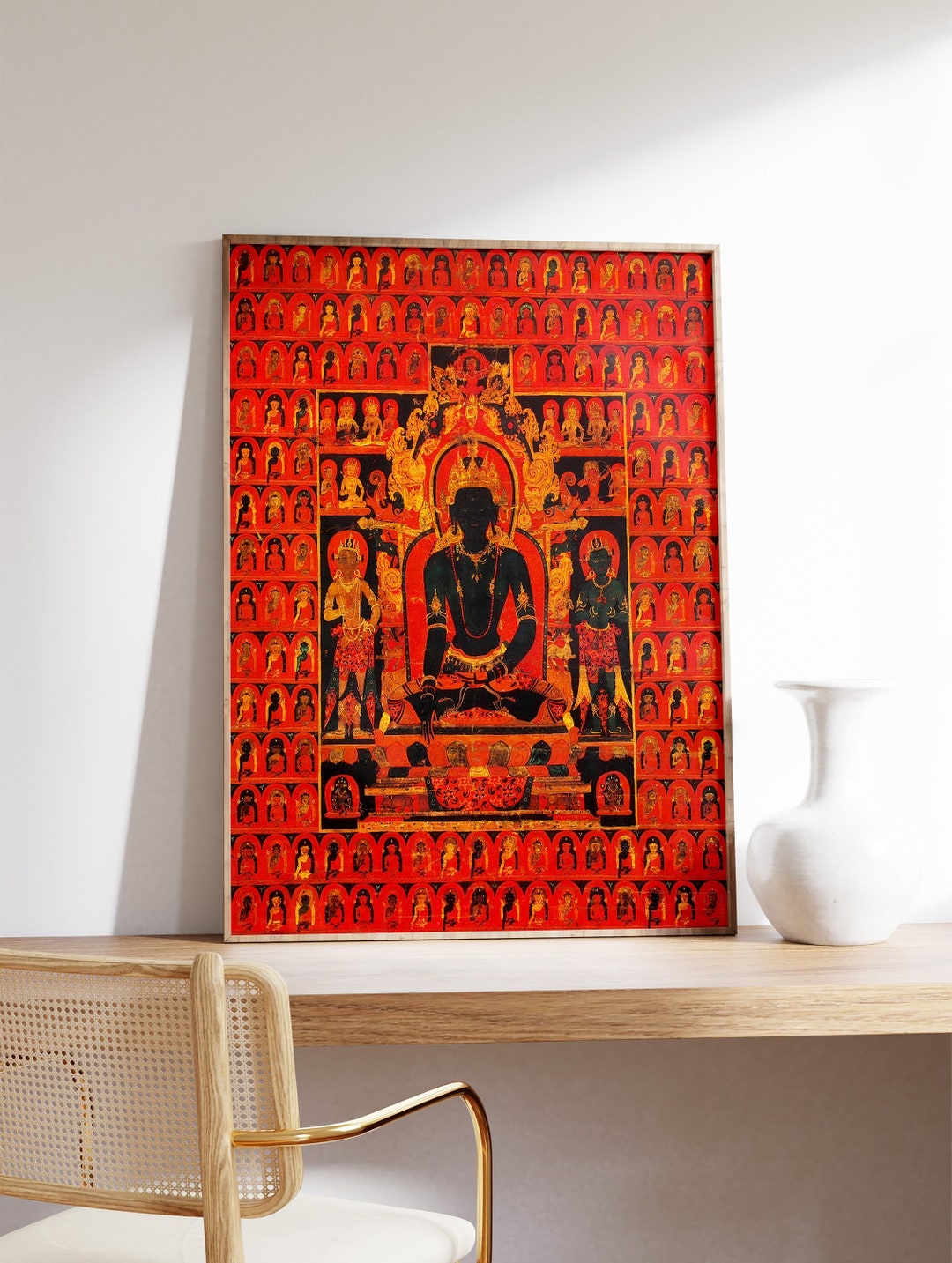 Red Buddhas Art, Buddhist Art Print, Spiritual Decor, Buddhist Wall Art ...