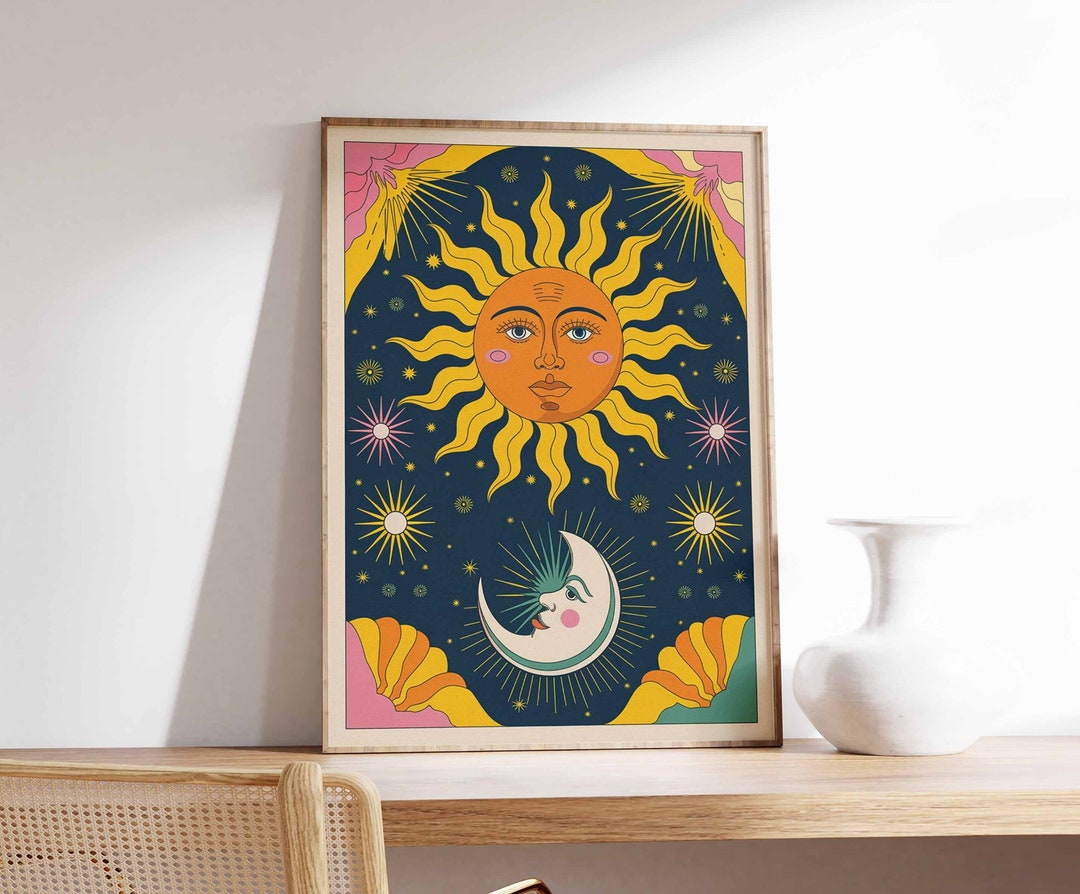 Sun and Moon Poster, Celestial Poster, Spiritual Decor, Vintage Poster ...