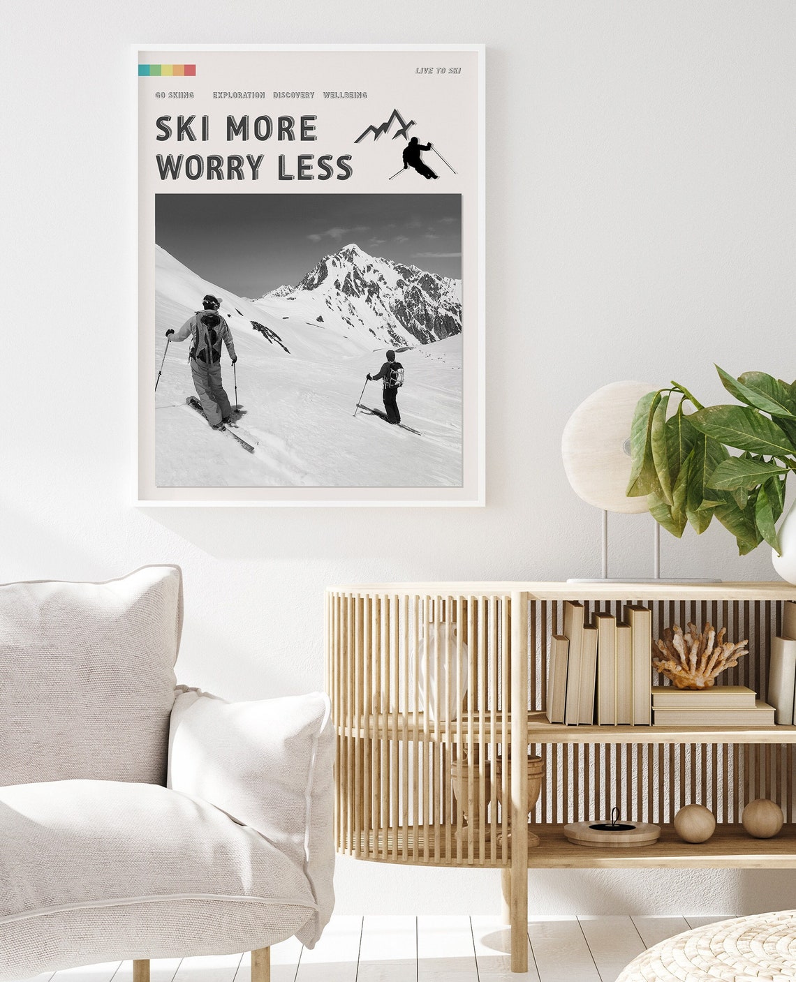 Ski More Worry Less Poster, Vintage Alps Skiing Art Print - Etsy