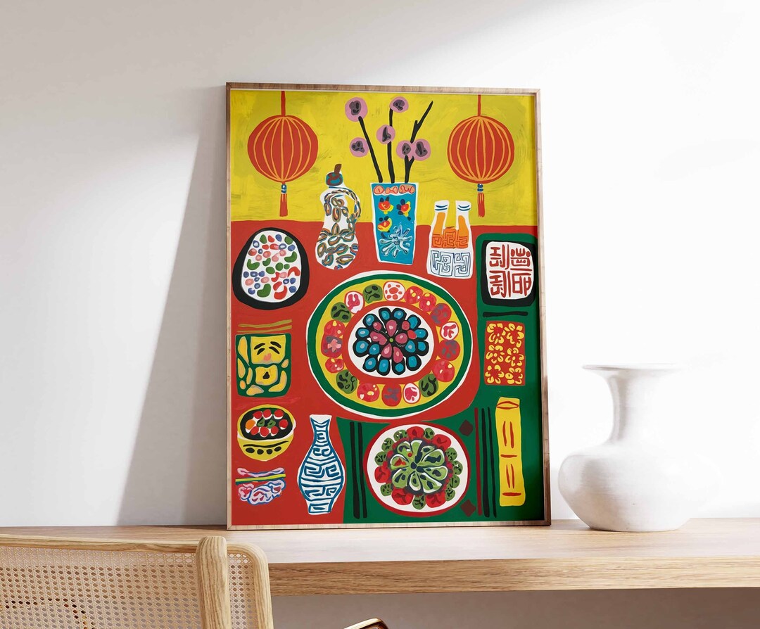 Vintage Illustrated Chinese Food Table Poster, Kitchen Decor - Etsy