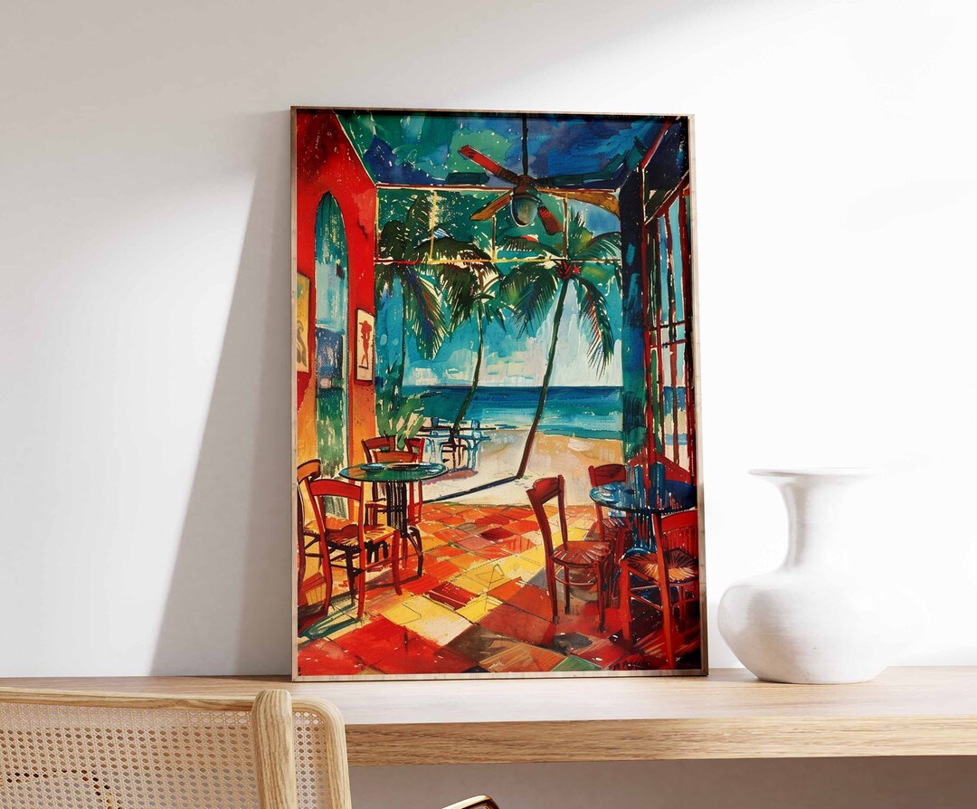 Caribbean Beach Bar Poster, Tropical Wall Art, Tropical Decor, Cocktail ...