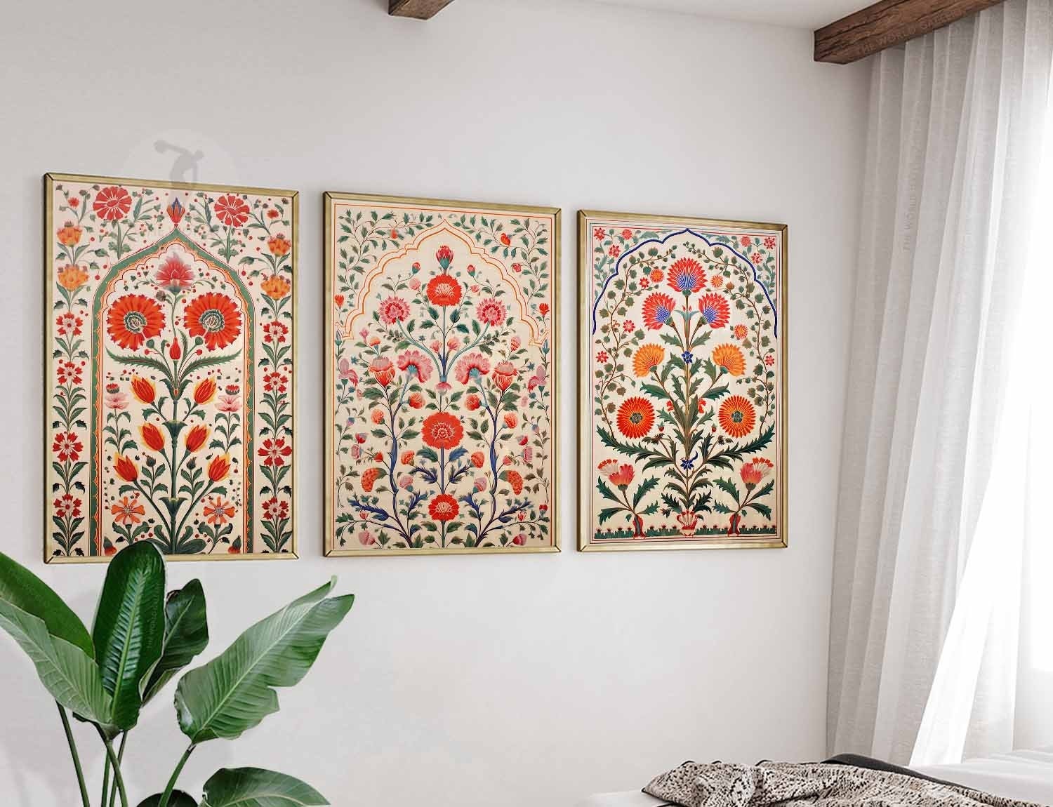 Indian Floral Set of 3 Prints, Indian Decor, Floral Wall Art ...