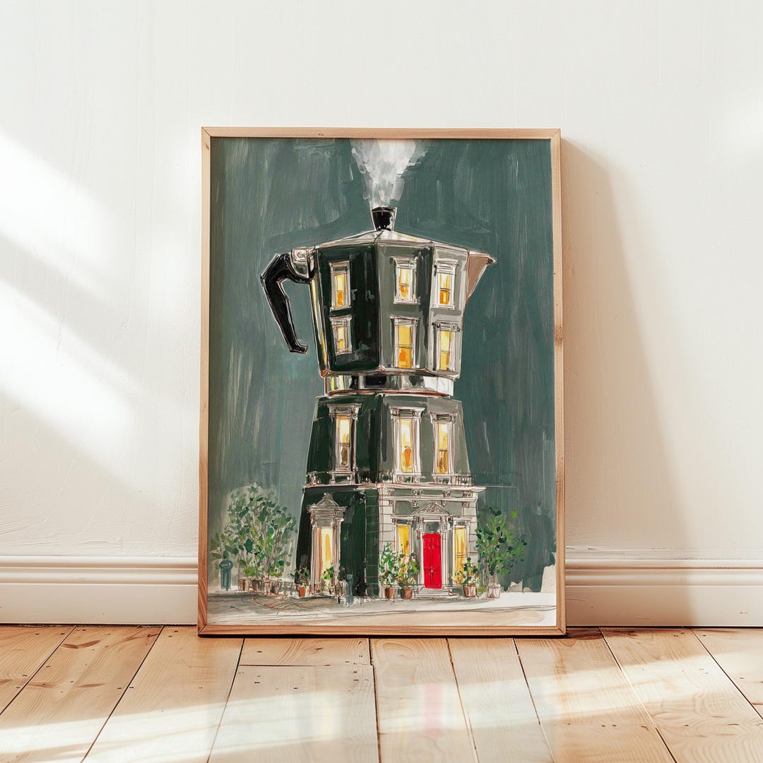 Coffee Pot House Surrealist Art Print, Kitchen Cafe Decor - Etsy