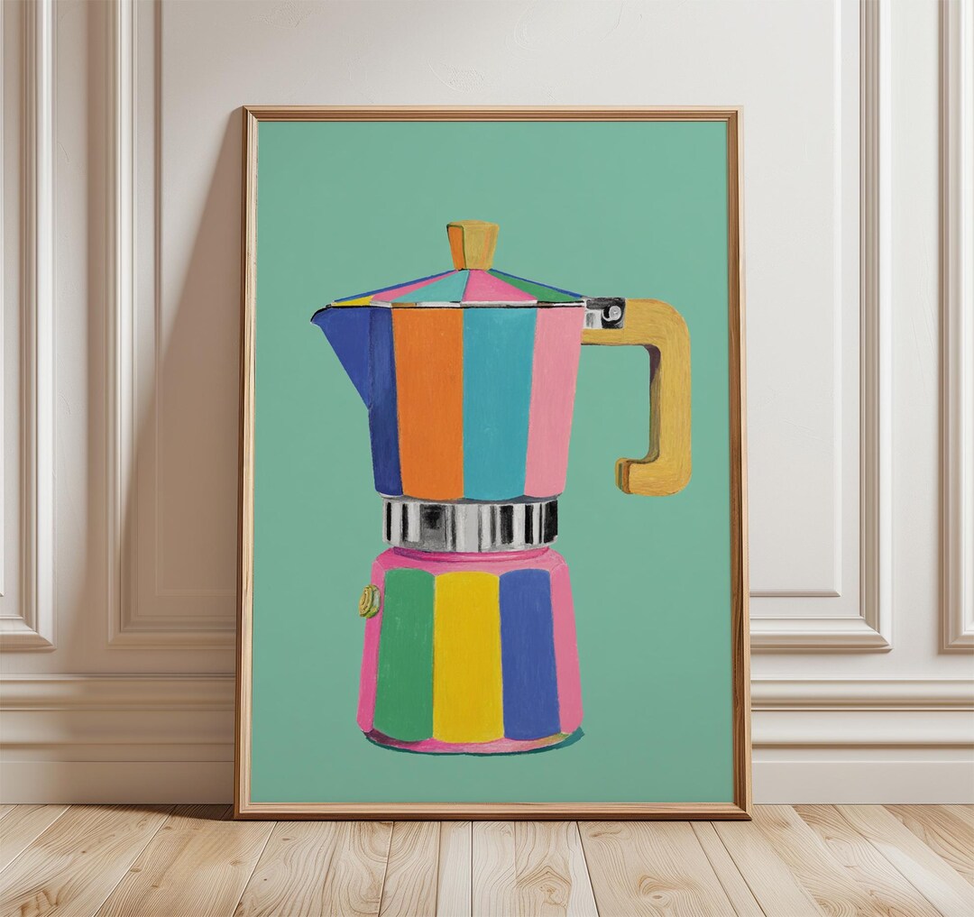 Colorful Moka Pot Print, Retro Mid Century Kitchen Art - Etsy