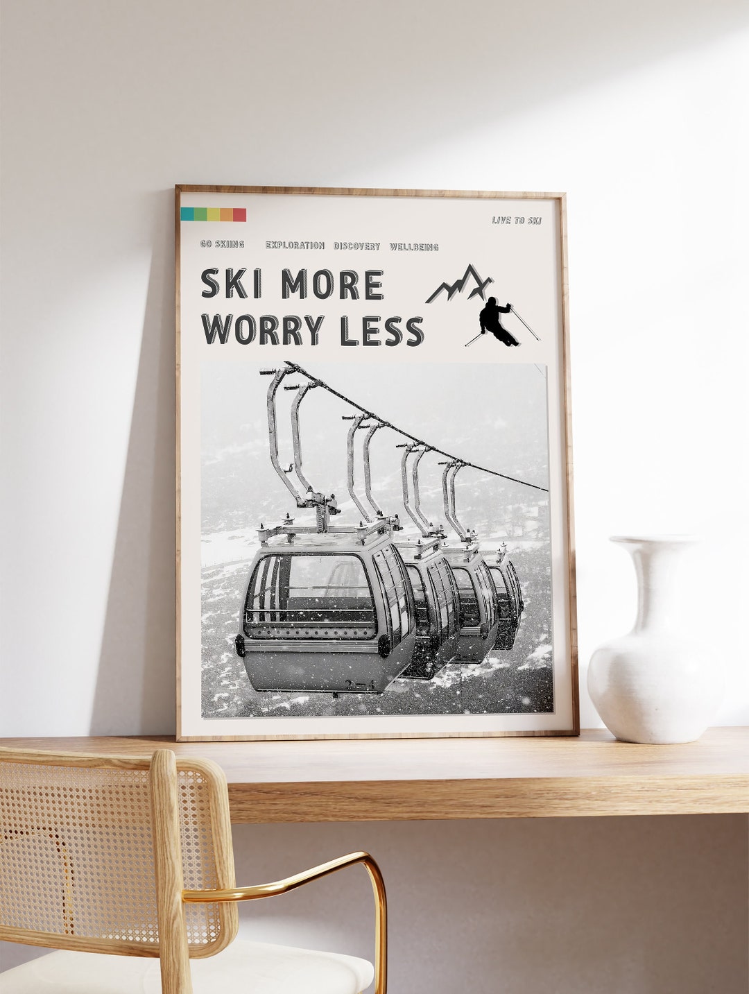 Ski More Worry Less Print, Vintage Skiing Alps Art Poster - Etsy