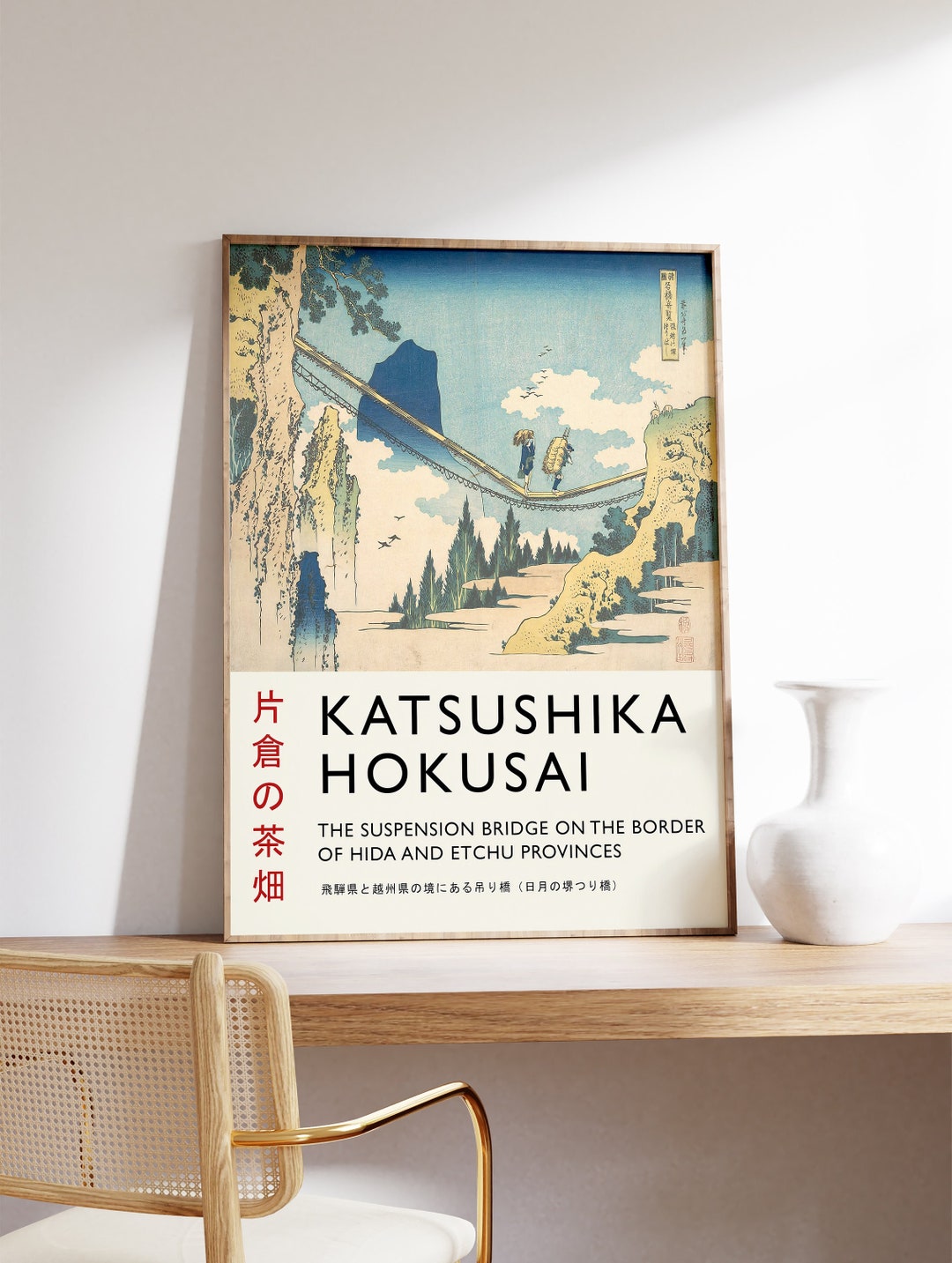 Japanese Poster, Katsushika Hokusai, the Suspension Bridge, Hokusai ...