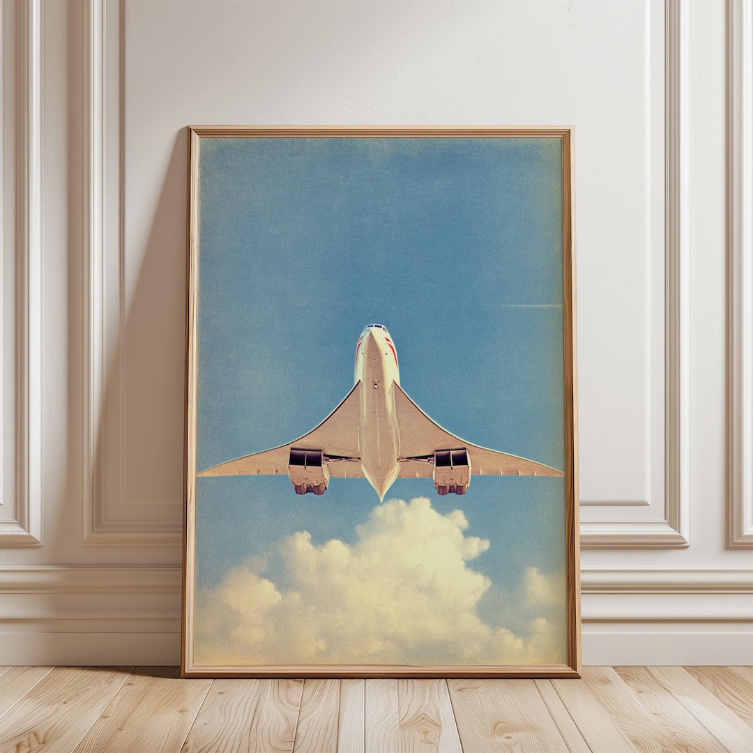 Vintage Airplane Poster | Passenger Jet Cloud Sky Art | Aviation Wall ...