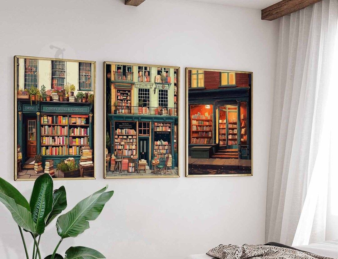 Vintage Book Store Set of 3 Prints, Book Shop Print, Book Lovers Gift ...