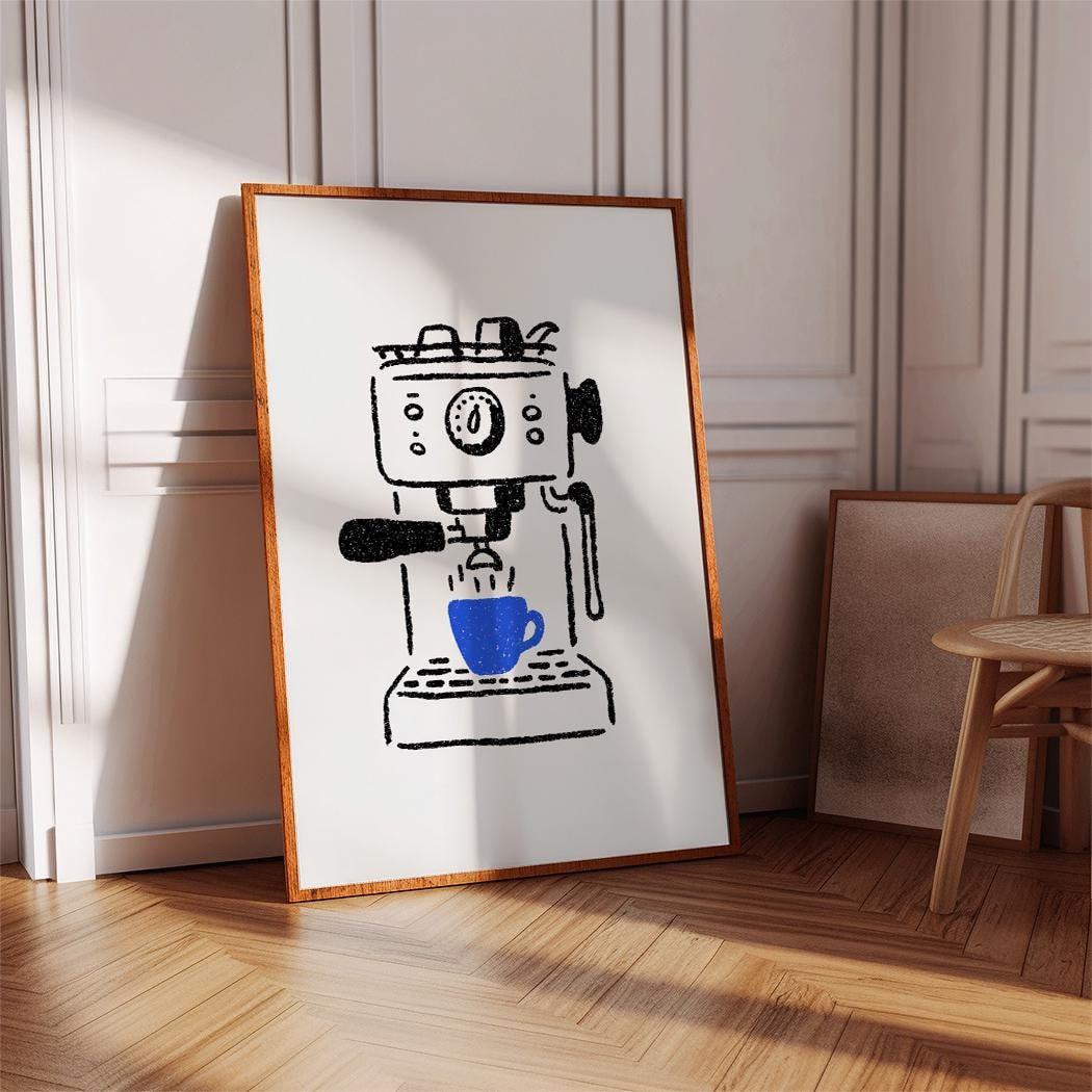 Minimalist Coffee Machine Wall Art Print, Modern Line Drawing Poster ...