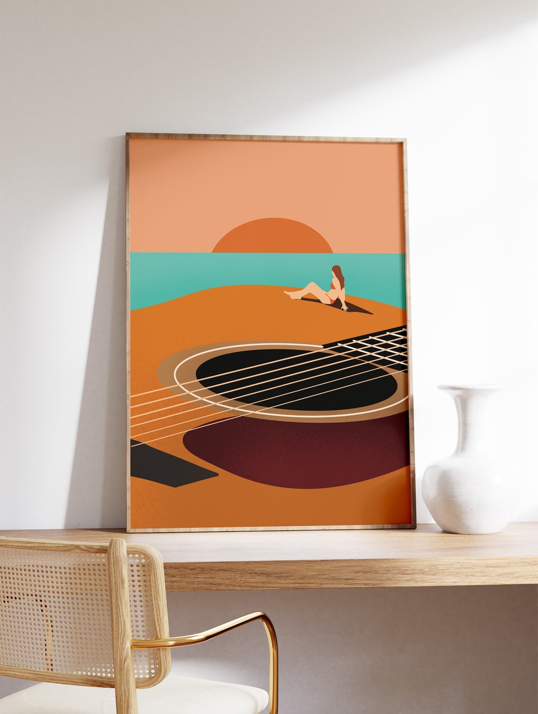 Guitar Beach Illustration Art Print, Music Poster - Etsy