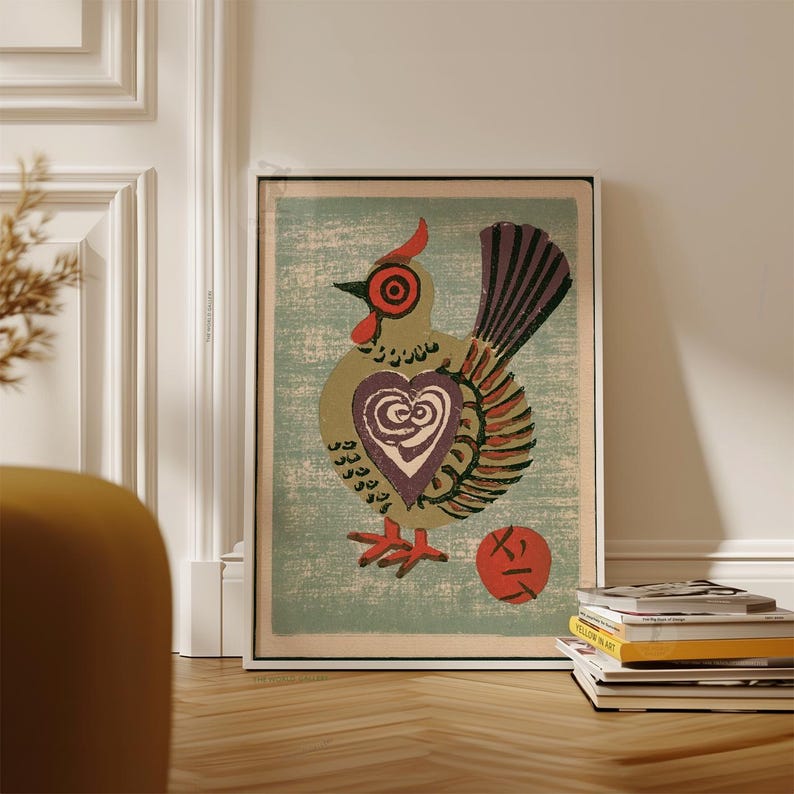 Folk Art Bird Poster, Vintage Animal Print, Rustic Paper Wall Art - Etsy UK