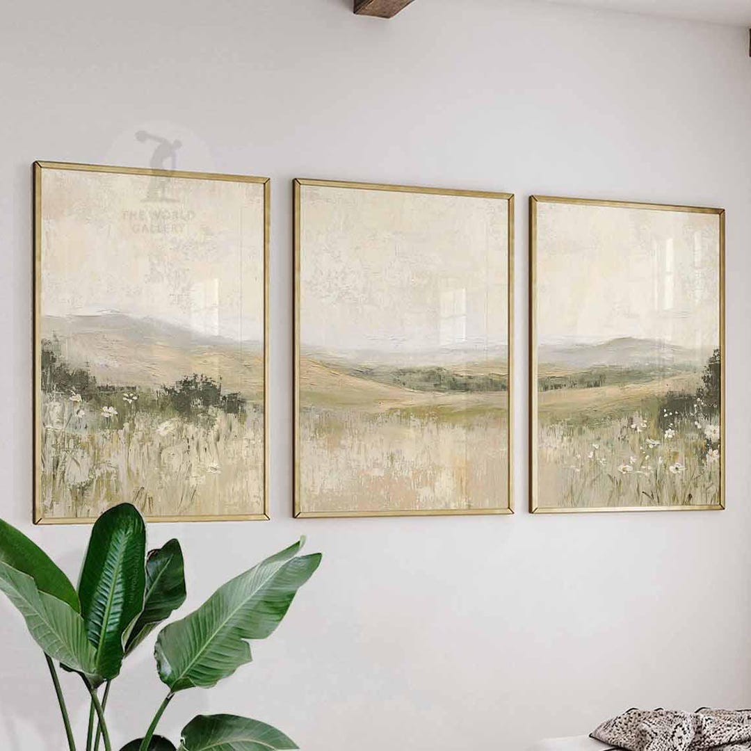 Set of 3 Neutral Landscape Prints, Rustic Wall Art, Autumn Lake ...