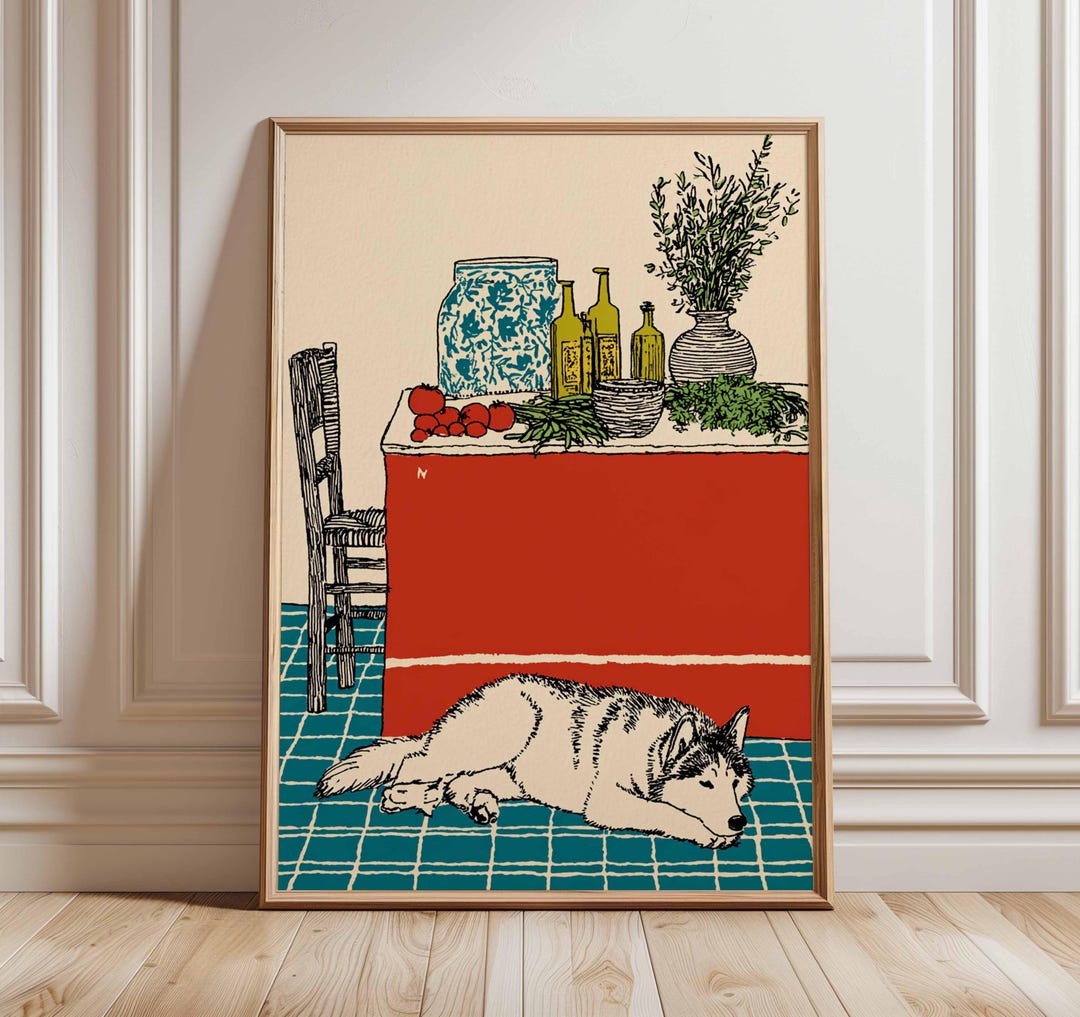 Husky Dog Wall Art Print, Rustic Kitchen Poster, Mediterranean Dog ...