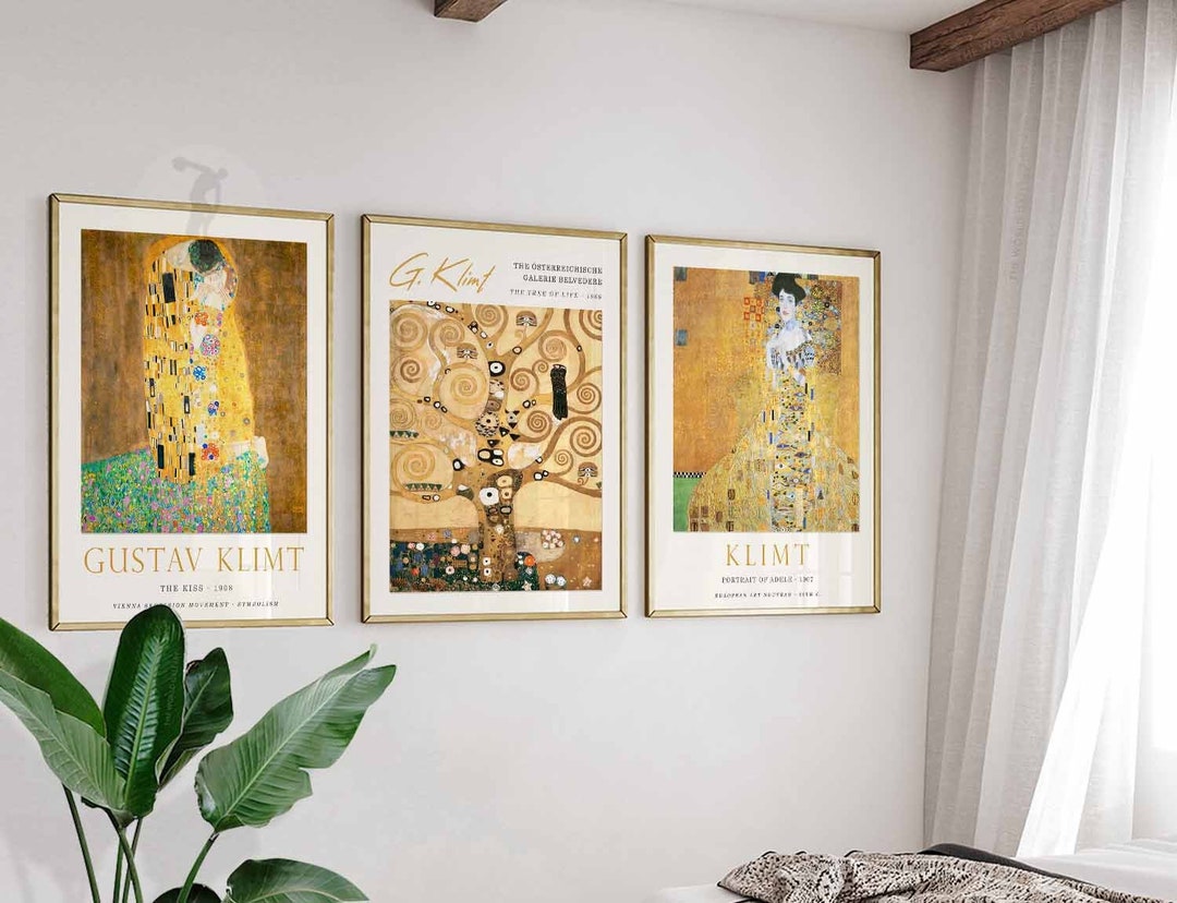 Gustav Klimt Set of 3 Posters, Klimt Posters, the Kiss Poster, Gold Art ...