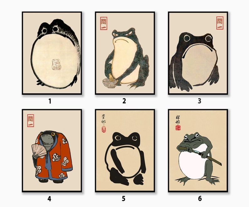 Japanese Frog Poster Sets Japanese Animal Decor Oriental - Etsy