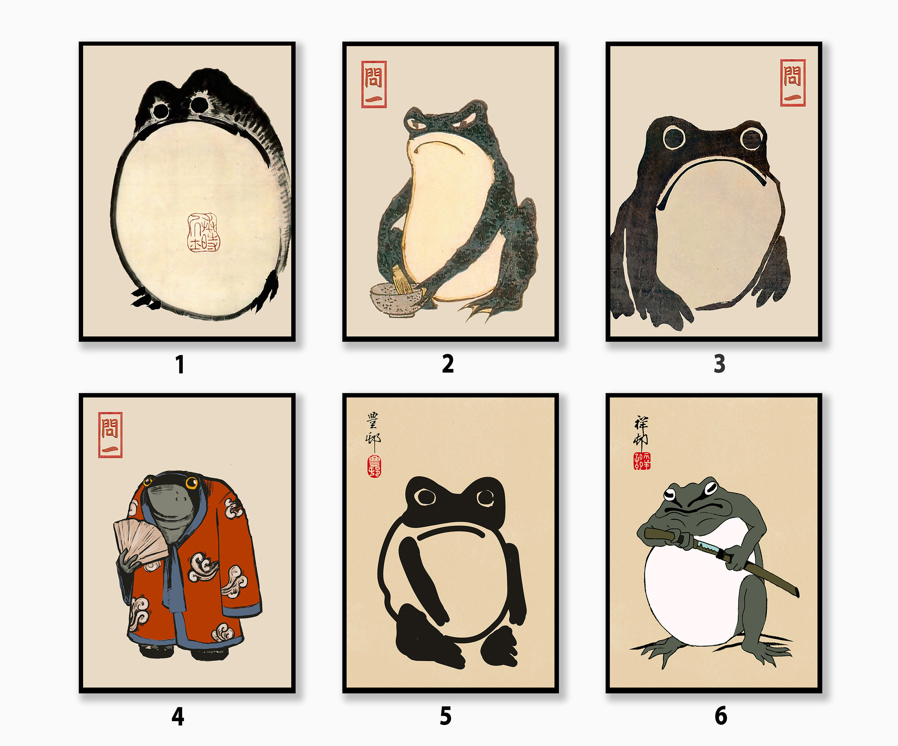 Japanese Frog Poster Sets Japanese Animal Decor Oriental - Etsy