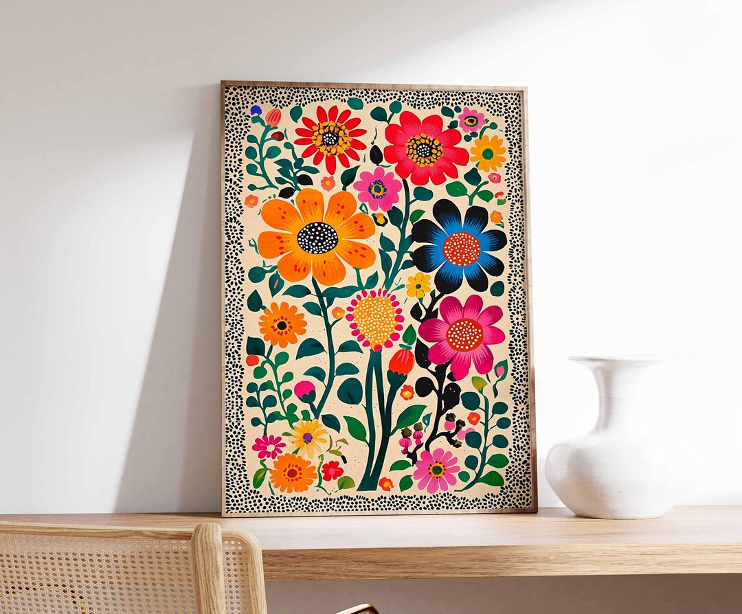 Vintage Mexican Floral Poster, Traditional Latin Wall Art - Etsy
