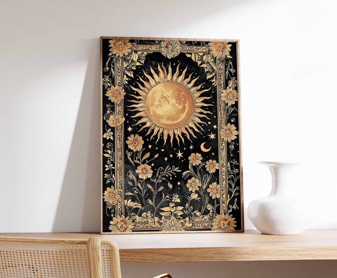 Sun and Moon Poster, Celestial Poster, Spiritual Decor, Vintage Poster, Retro Print, 70's Poster ...