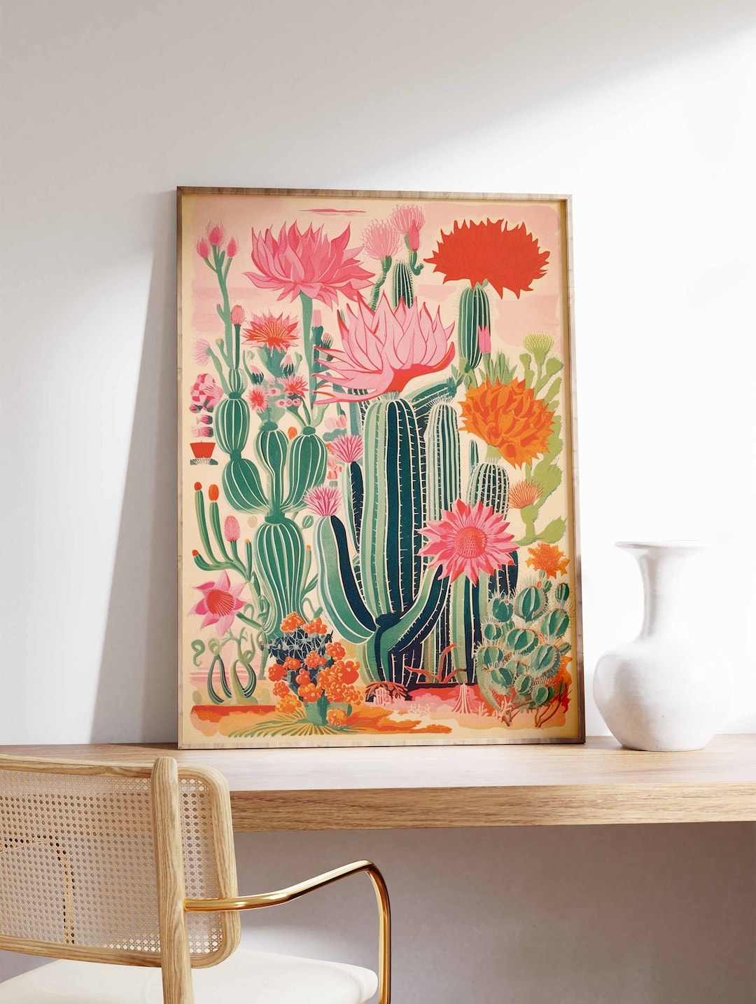 Vintage Mexican Cactus Poster, Colourful Mexican Art Print, Traditional ...