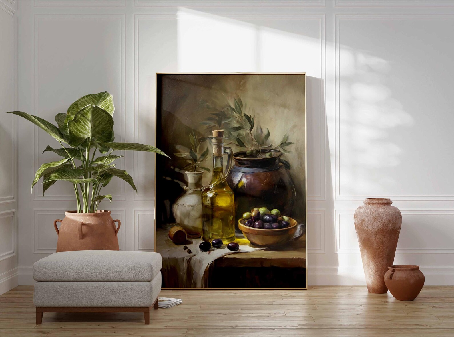 Mediterranean Still Life Art Print | Olive Oil and Jar Painting Style ...