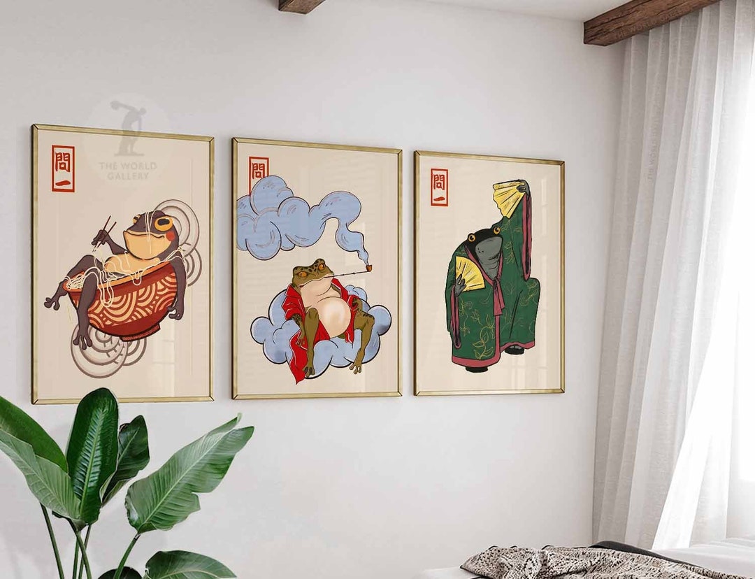 Japanese Set of 3 Frog Posters, Japanese Frog Prints, Funny Frogs ...