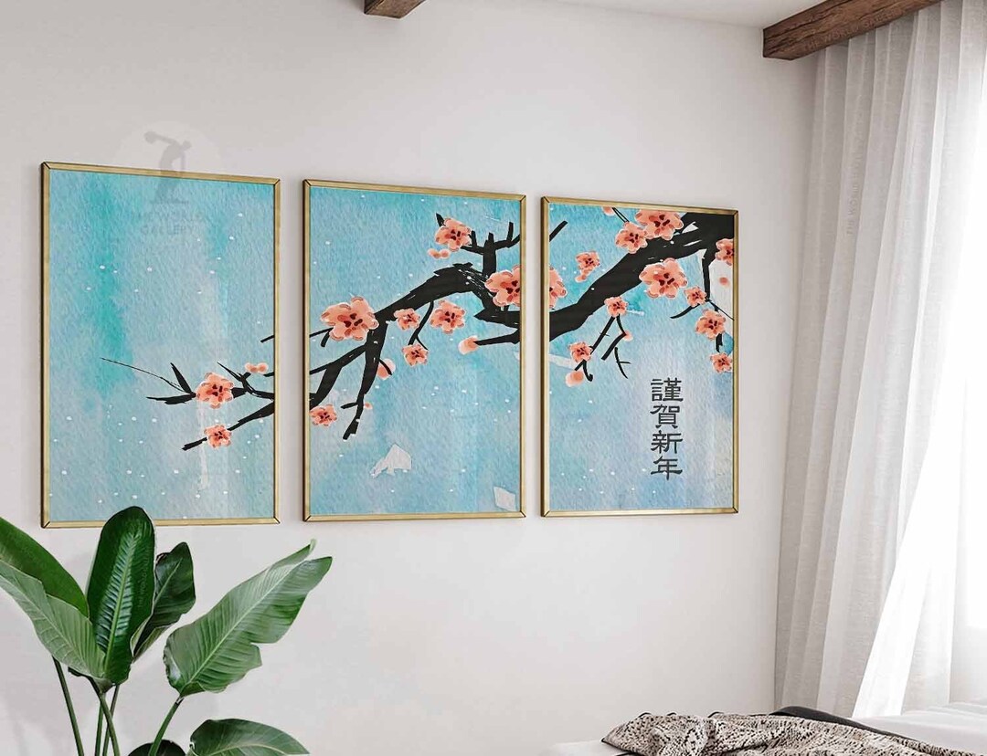 Japanese Set of 3 Posters, Cherry Blossom Art, Japanese Print, Oriental ...