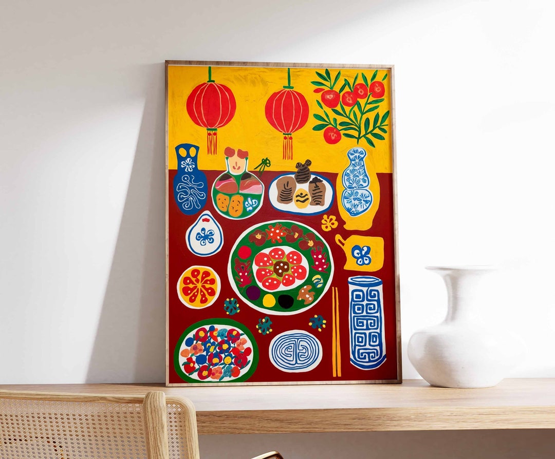 Chinese Food Poster, Dinner Table Food Print, Kitchen Poster, Kitchen ...