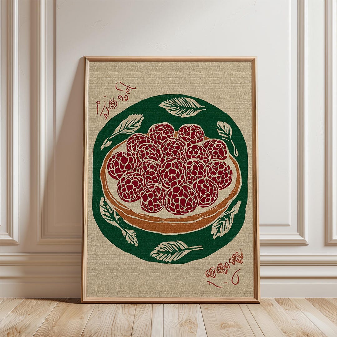 Raspberry Poster | Red Berry Illustration | Vintage Food Plate Art - Etsy