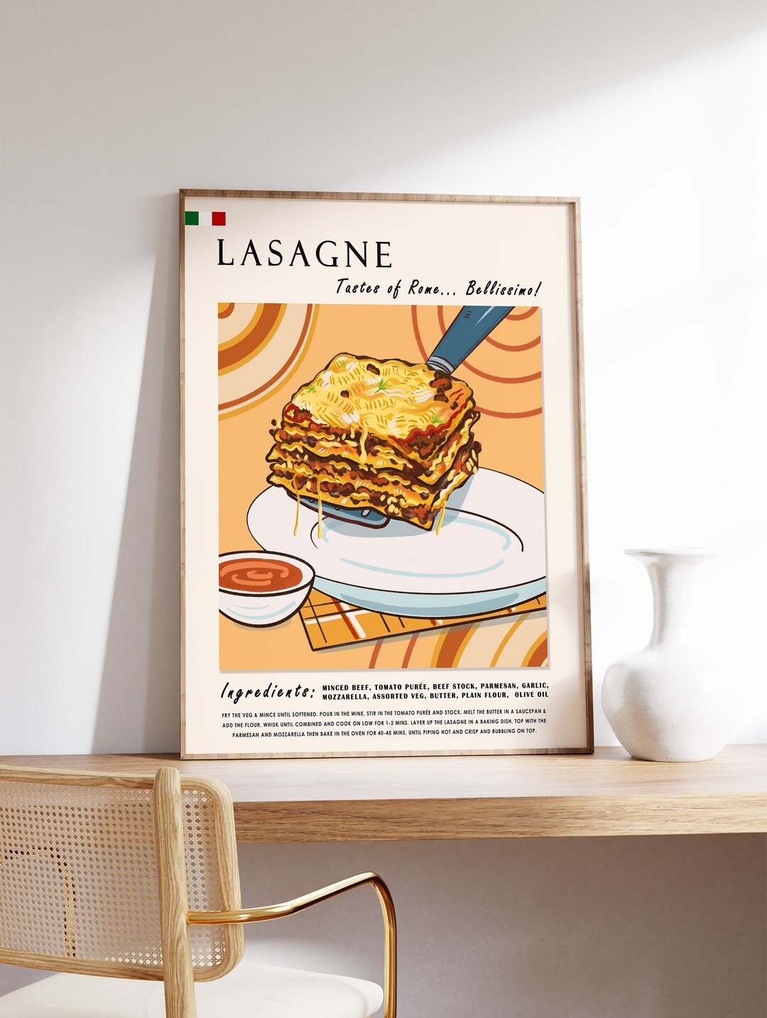 Italian Lasagne Food Poster, Art Poster, Rome Print, Kitchen Poster ...