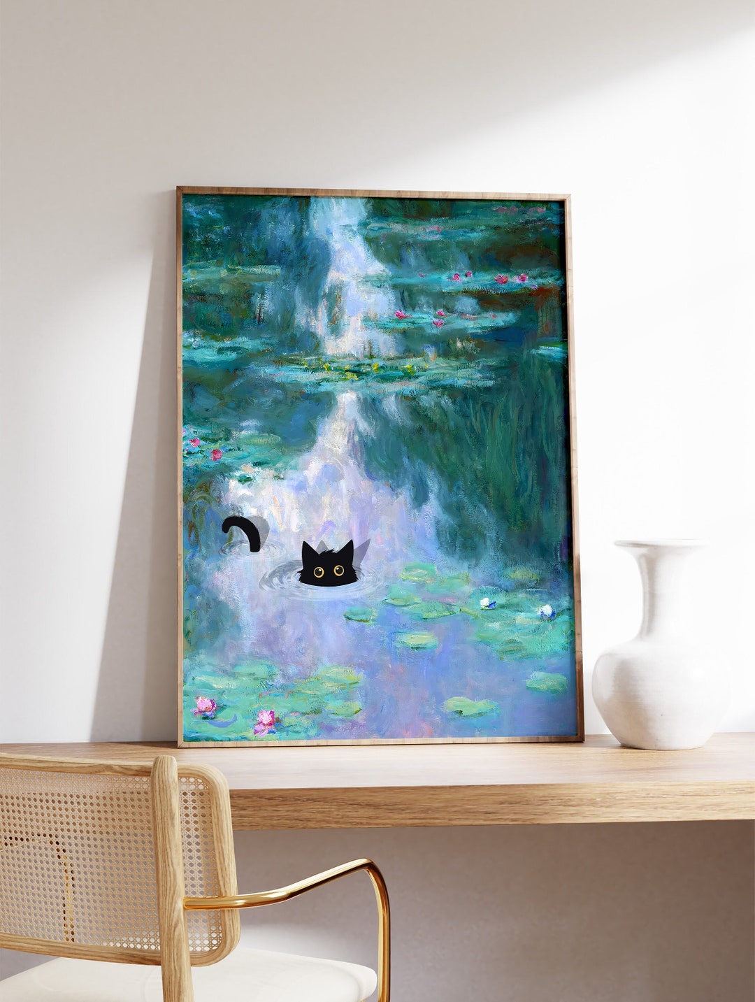 Monet Waterlily Cat Print, Claude Monet Cat Poster, Cat Art, Cat Gift ...