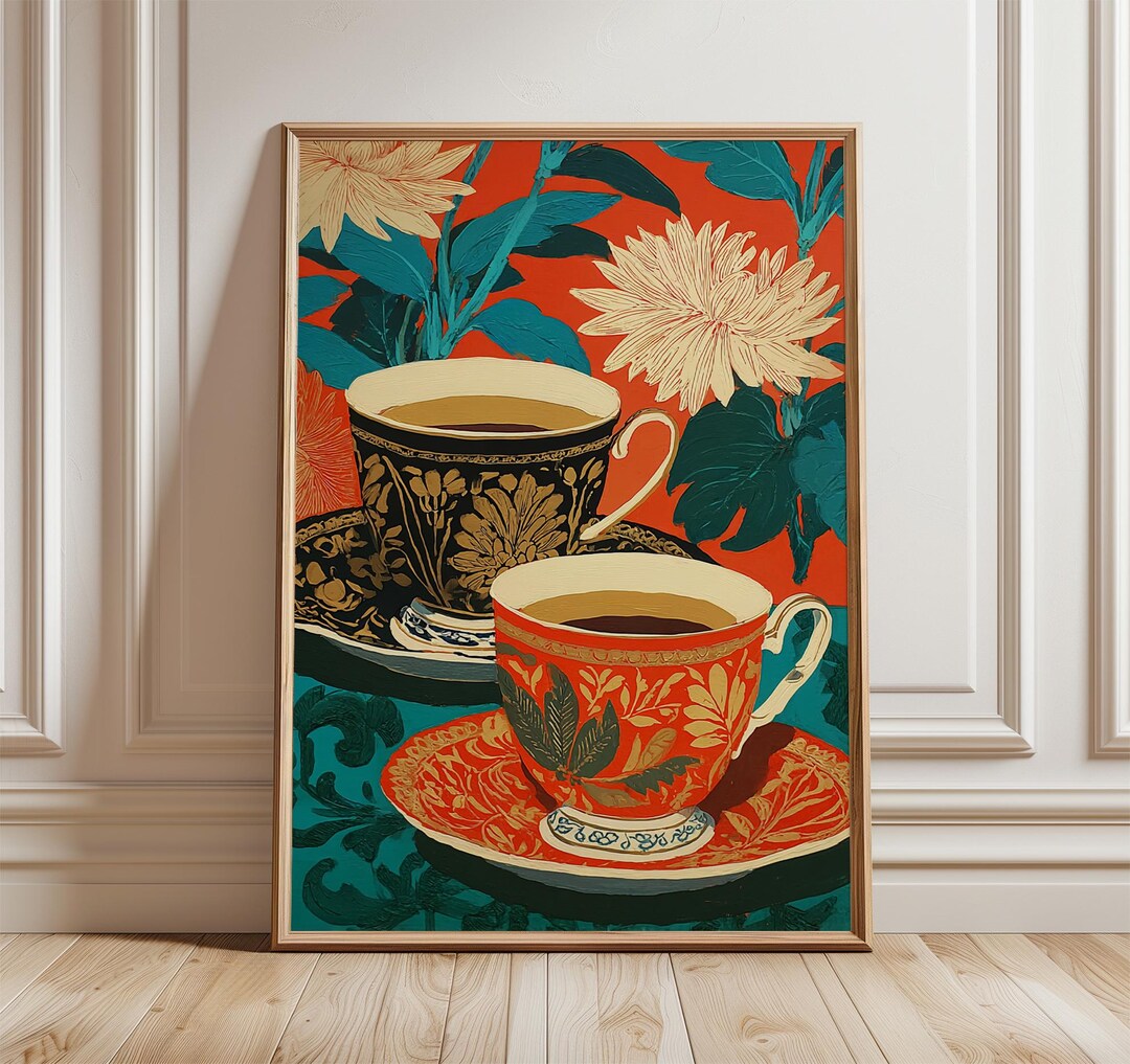 Vintage Tea Cup Poster, Elegant Still Life Art Print, Classic Botanical ...