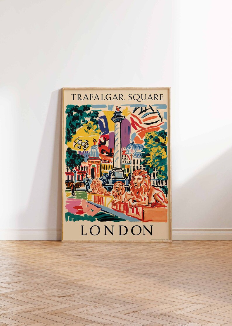 Trafalgar Square London Travel Poster, William Morris Style, Retro ...
