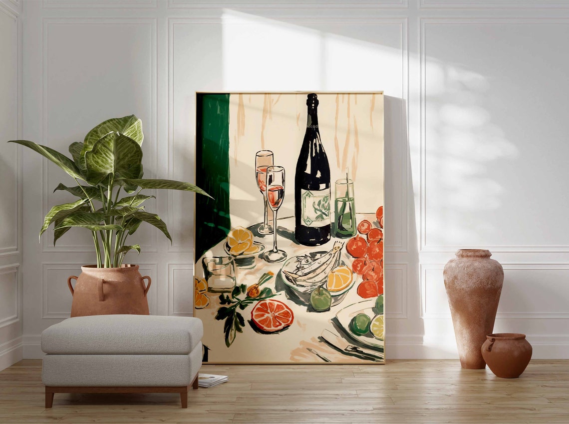 Dinner Party Food Print, Retro Food Art, Vintage Kitchen Poster ...