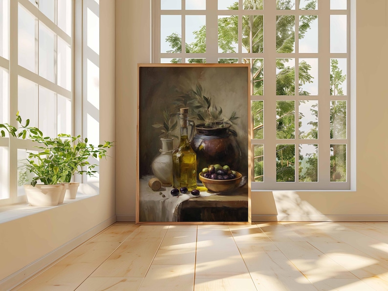 Mediterranean Still Life Art Print | Olive Oil and Jar Painting Style ...