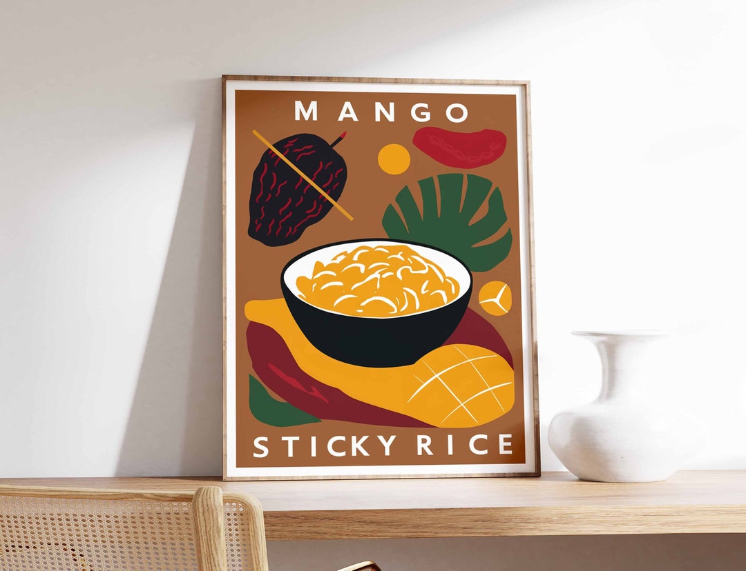 Mango Sticky Rice Poster, Thai Food Art, Thailand Print, Kitchen Decor ...