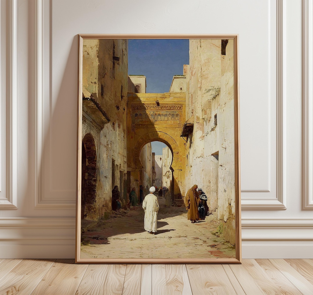 Moroccan Street Scene Print, Oriental Wall Art, Desert Archway Painting ...