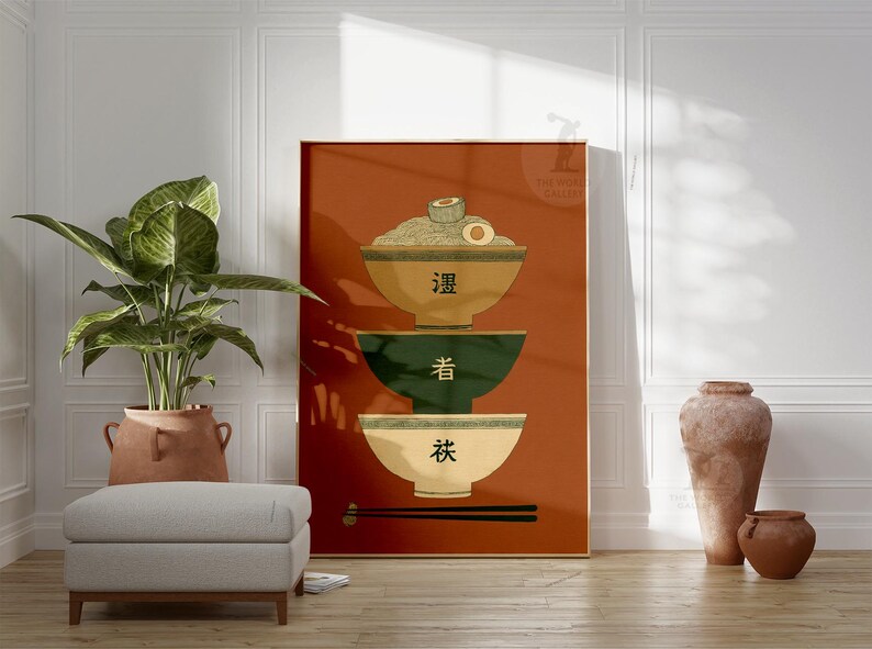 Japanese Ramen Poster | Minimalist Noodle Bowl Illustration, Vintage ...