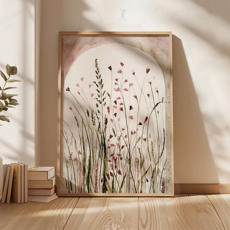 Wildflower Arch Print | Botanical Meadow Watercolor Art, Neutral Nature ...