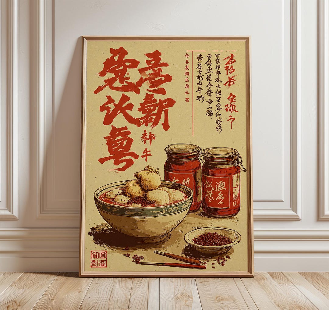 Chinese Food Wall Art, Vintage Pork Porridge Poster, Retro Kitchen ...