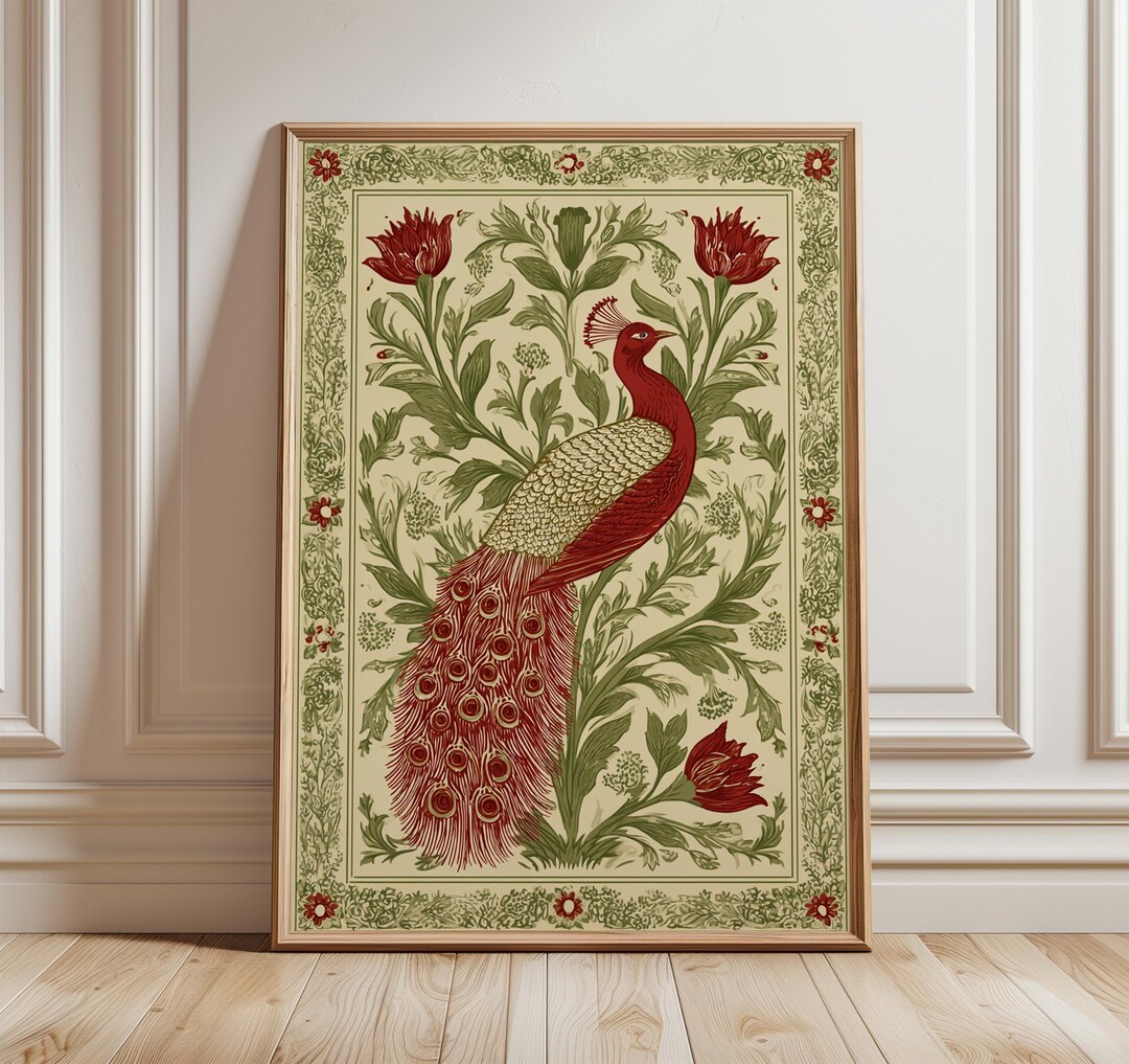 peacock-folk-art-print-indian-floral-wall-art-etsy